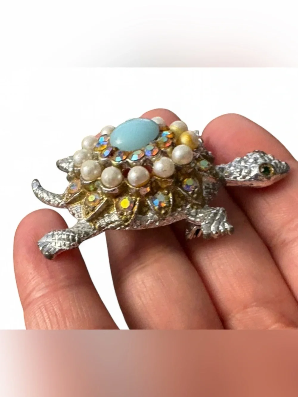 Anthropologie | Jewelry | Vintage Turtle Brooch With Ab Rhinestones And ...